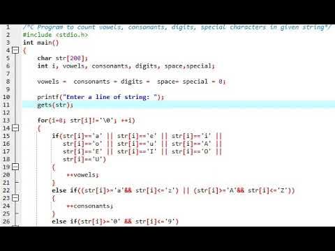 105) count vowels consonants digits spaces special characters in a line of string - YouTube
