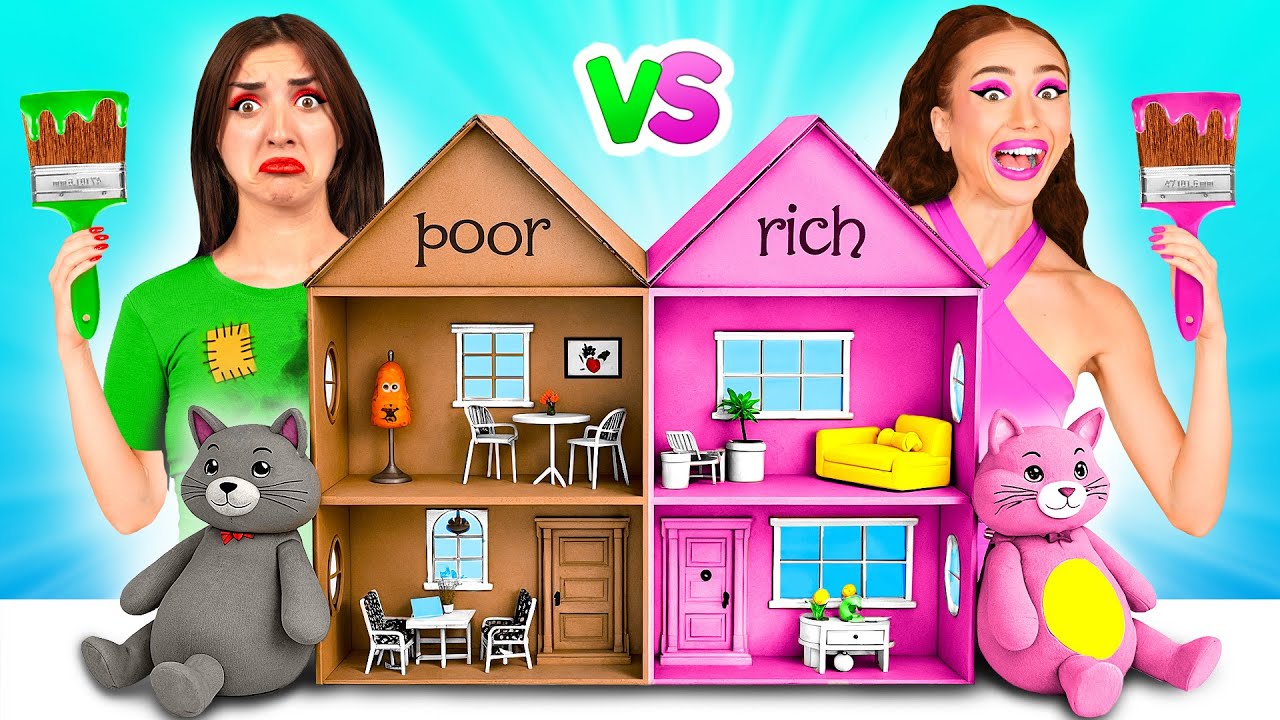 Poor vs Rich Doll House | Doll Room Makeover by GoFun Challenge - YouTube