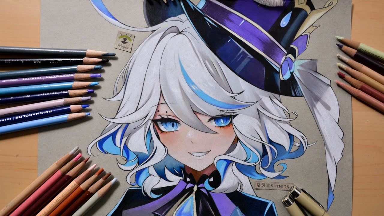 Drawing Furina Tutorial with Sakura Pigma Micron Pen & Prismacolor ...