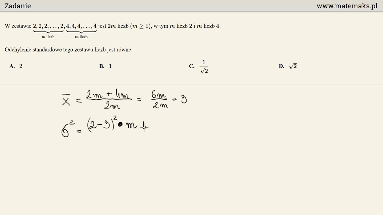 Matura 2018 - zadanie 23 - odchylenie standardowe - YouTube