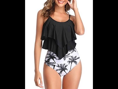 Mycoco Women's High Waisted Two Piece Swimsuit Flounce Bikini Set Double Ruffle Swimwear
