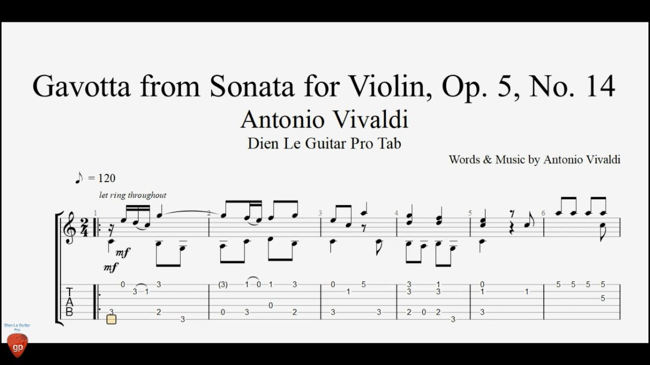 Guitar Tab Tutorial - Antonio Vivaldi - Gavotta from Sonata for Violin ...
