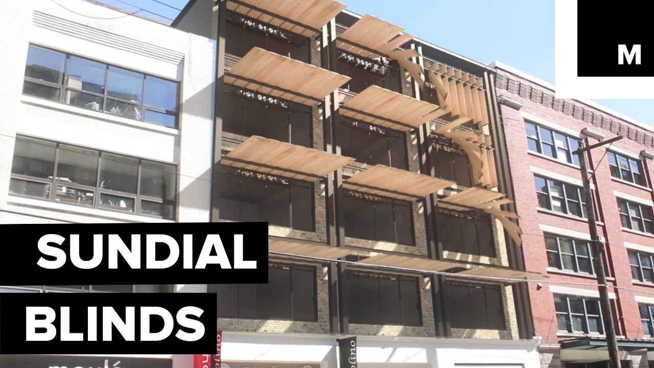 Kinetic window blinds that double as a sundial - YouTube
