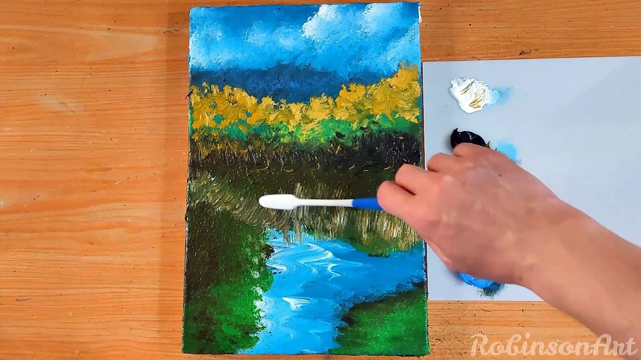 How to Draw Simple Tree in Lake / Painting Acrylic for Beginners - YouTube