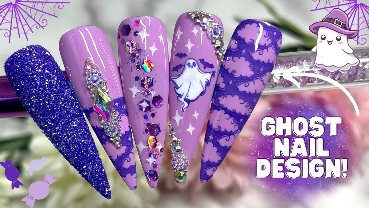 SUBTLE GHOST HALLOWEEN NAIL ART USING STAMPING AND GLITTER| QUICK AND ...