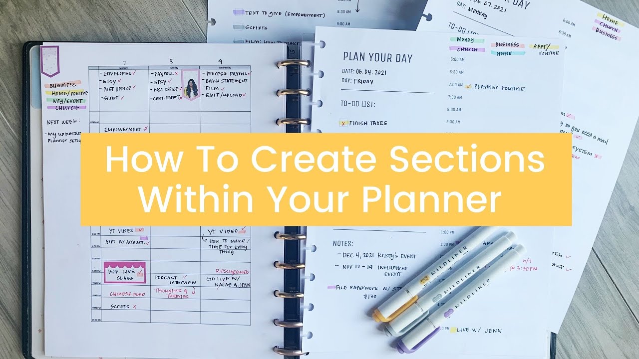 How To Create Sections Within Your Planner - YouTube