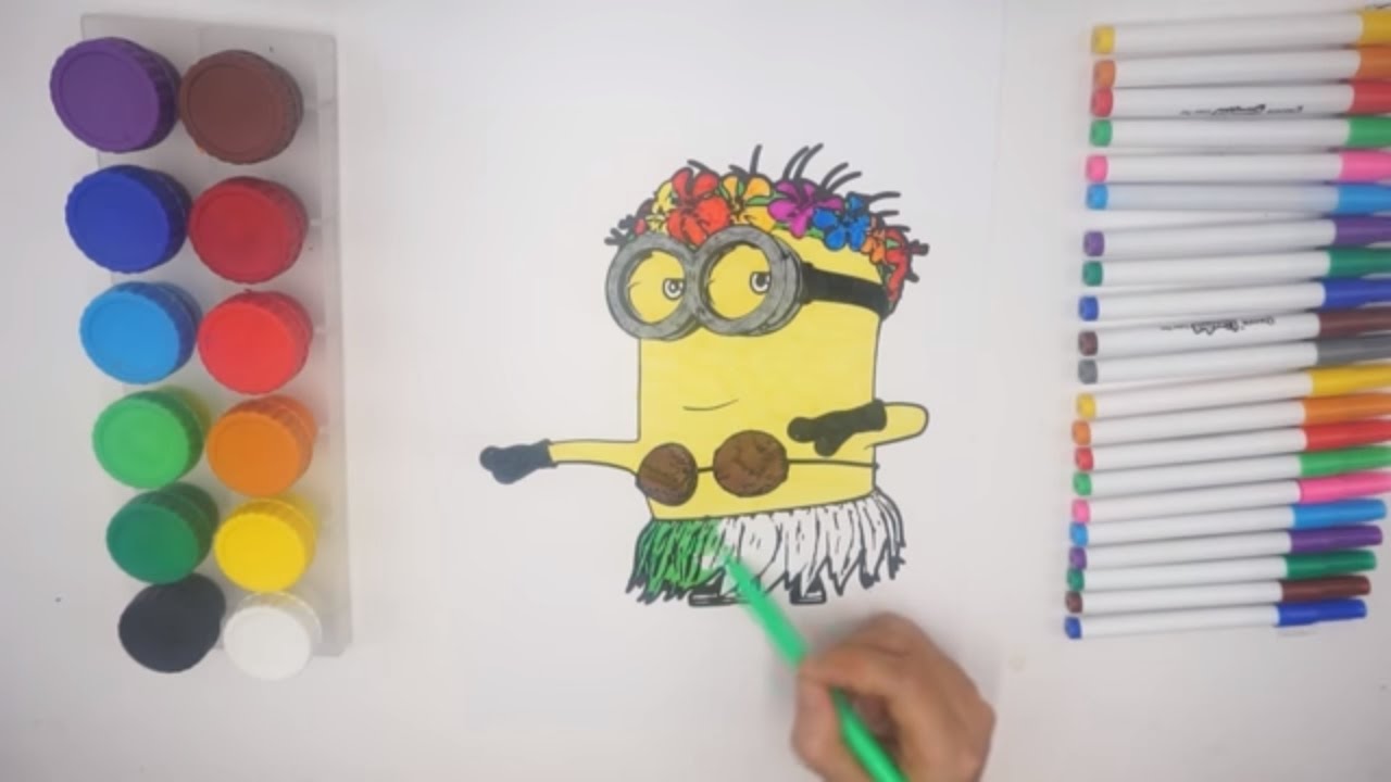 How To Draw And Coloring Pages Minions Hawaii Dance - YouTube