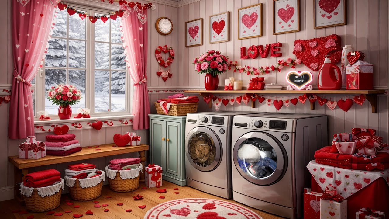 Cozy Valentine’s Day Laundry Room Ambience | Washing Machine Sounds ...