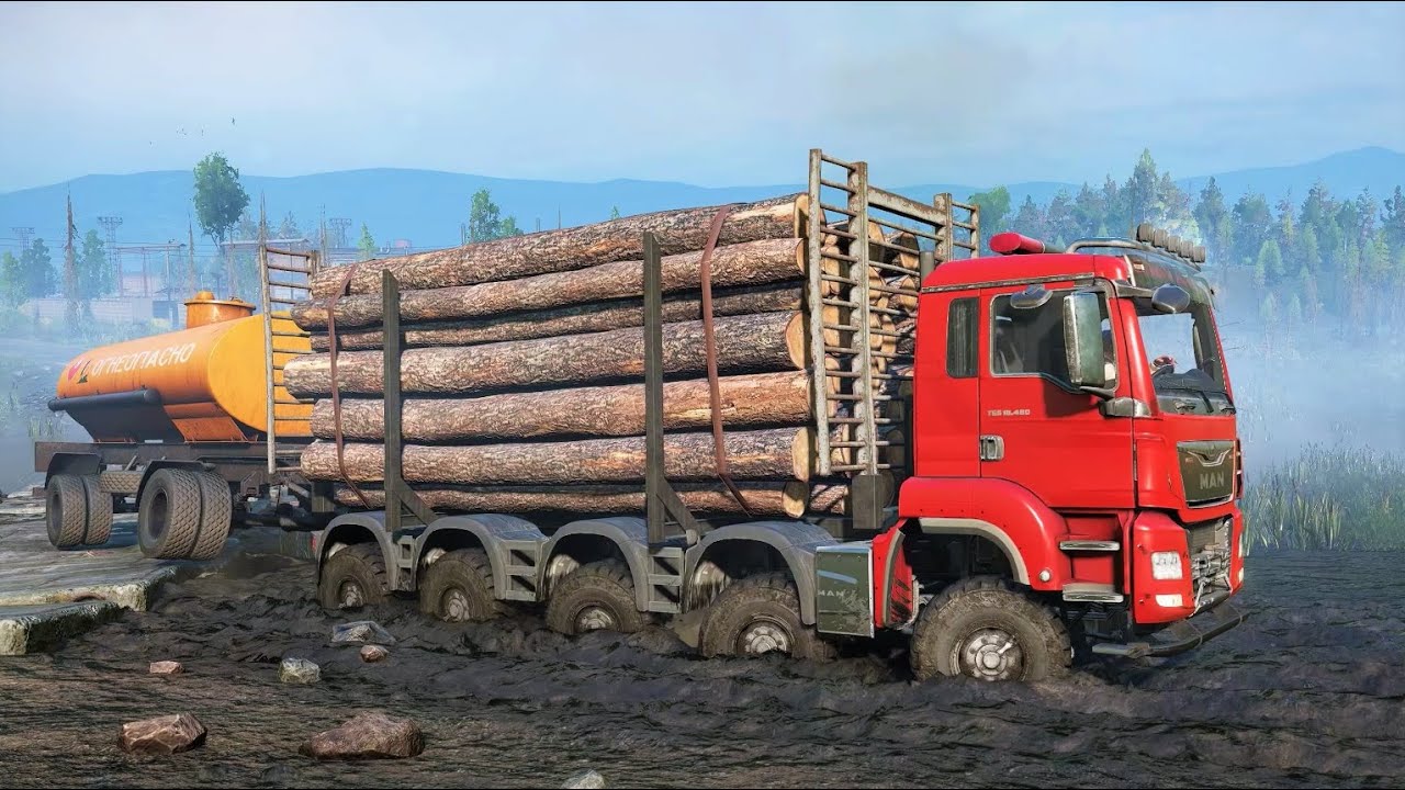 SnowRunner - MAN TGS 480 10X10 Driving Offroad - Transporting Logging ...