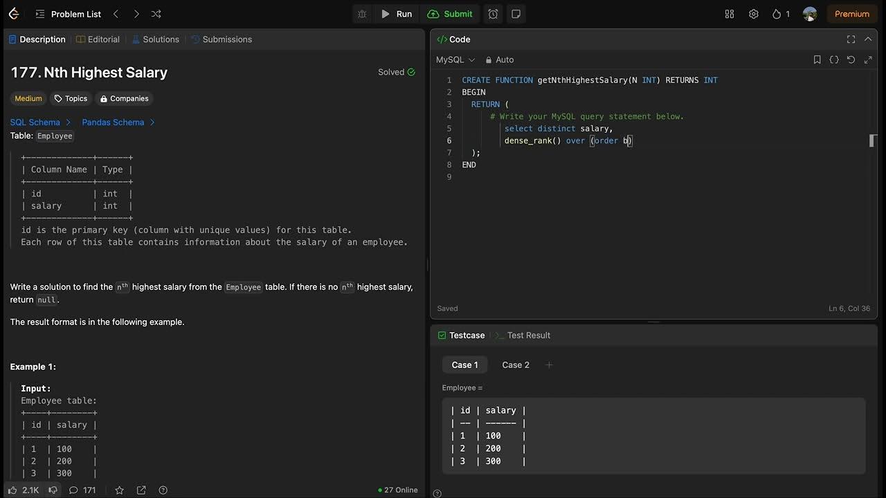 177. Nth Highest Salary Leetcode - YouTube