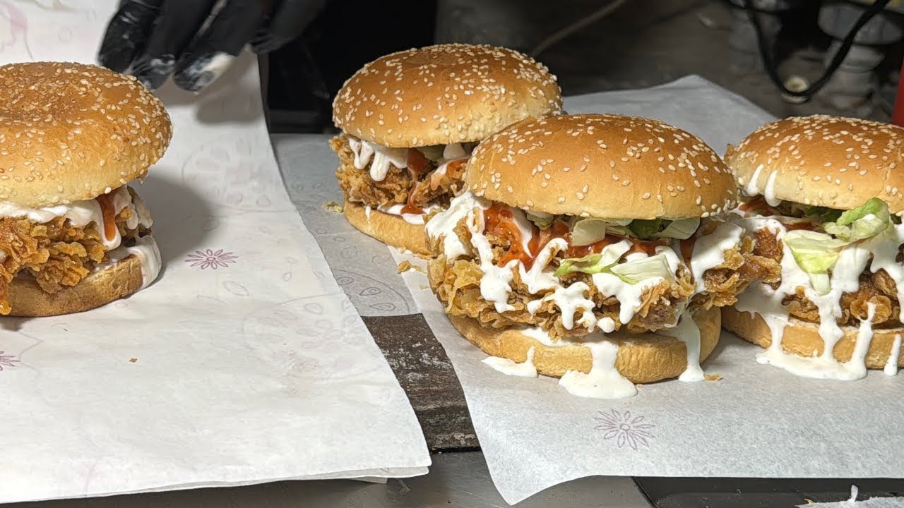 Street Food Fresh chicken zingers burgers people are crazy 🤪 # ...