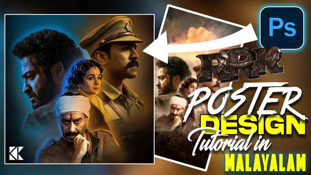 RRR movie Poster Re-design in Adobe Photoshop | Tutorial in Malayalam ...