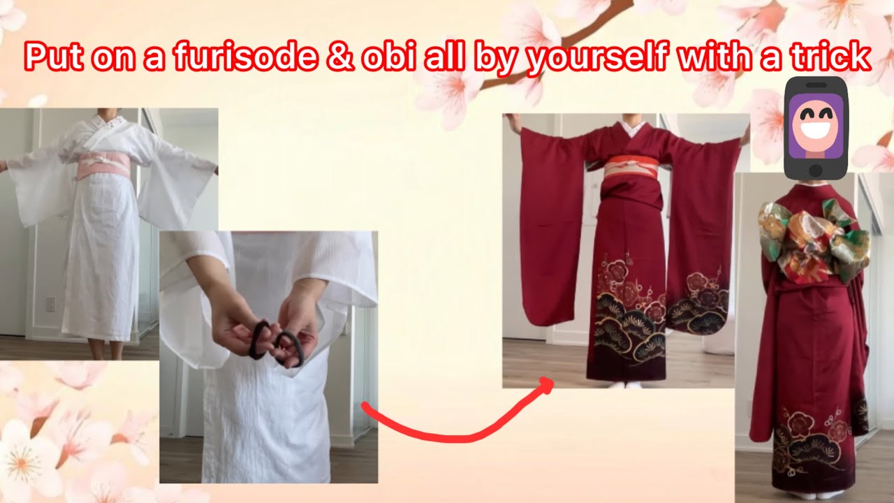 How to put on a furisode kimono & obi all by yourself with a trick ...