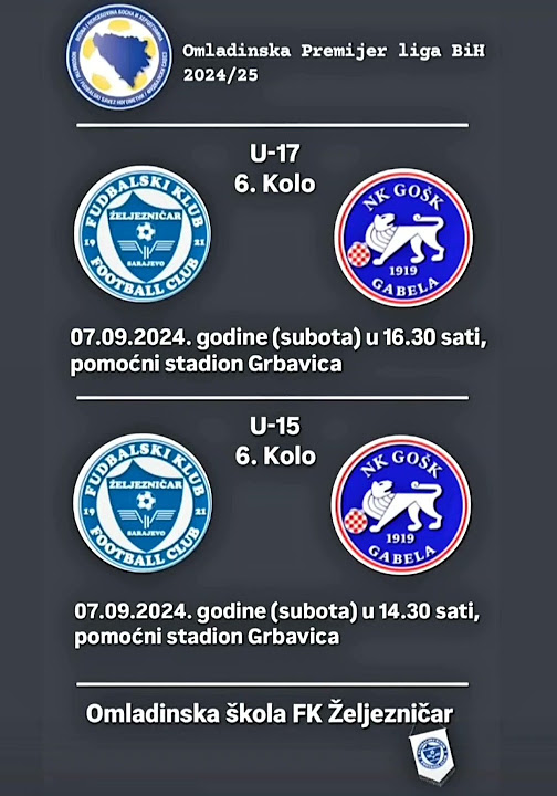 FK ŽELJEZNIČAR VS NK GOŠK Omladinska premijer liga BiH (PIONIRI, KADETI) - YouTube