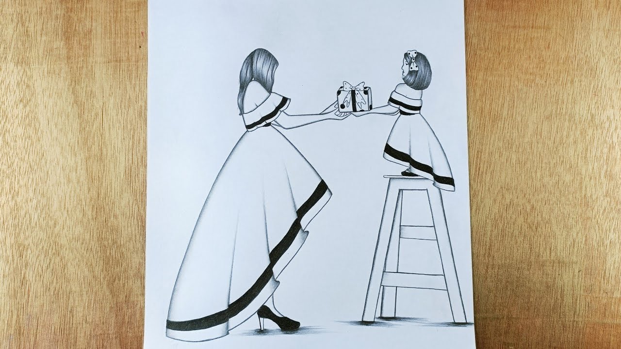 Mother's day drawing || Mother and daughter love Pencil sketch for ...
