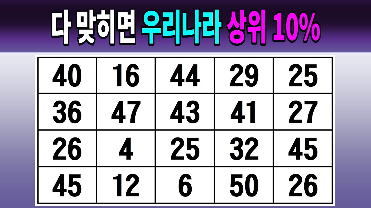 다 맞히면 우리나라 상위 10 【같은숫자찾기치매예방퀴즈치매테스트숫자퀴즈숫자찾기숫자3쌍】 Youtube