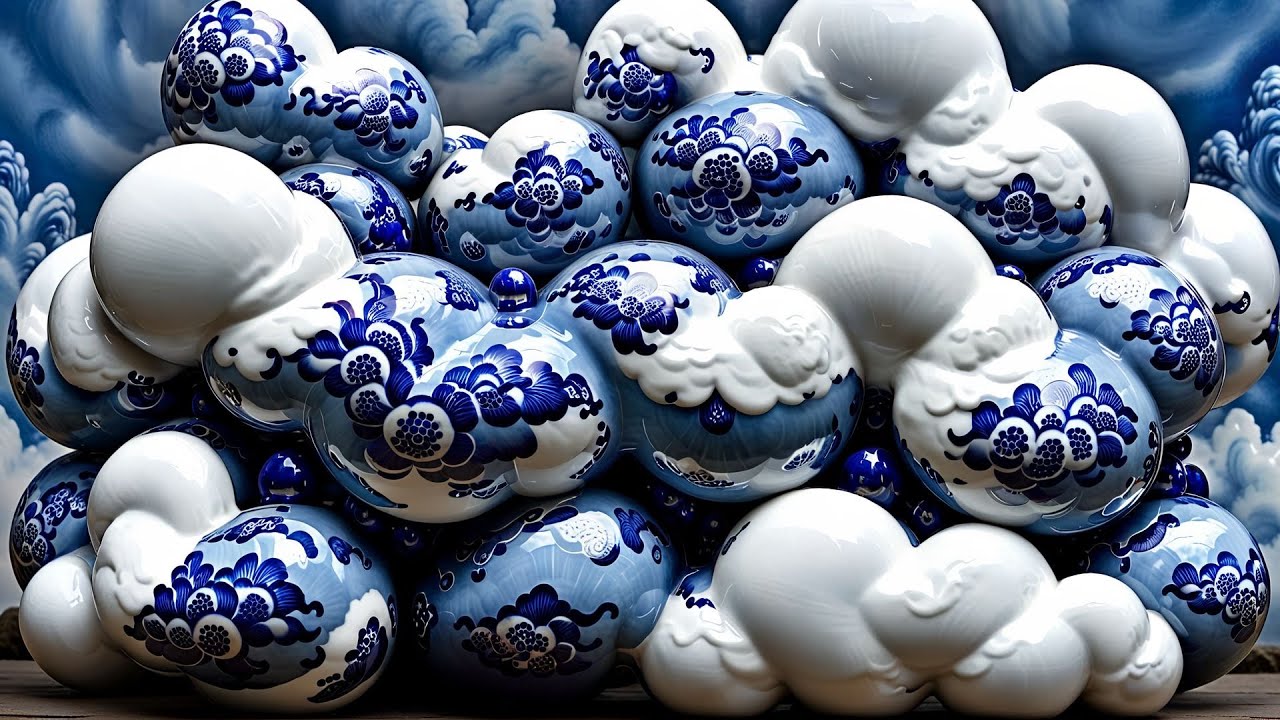 4k 60fps I Ai Animaton I Porcelain Clouds: Floating on the Breeze of Ceramic Artistry ...