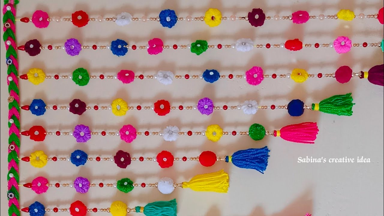 Diy Woolen Craft/ How to Make Thread Flower Door Curtain With Pearl ...