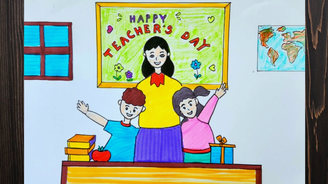 Teacher's day Drawing easy / How to draw Teacher / Teacher and student ...