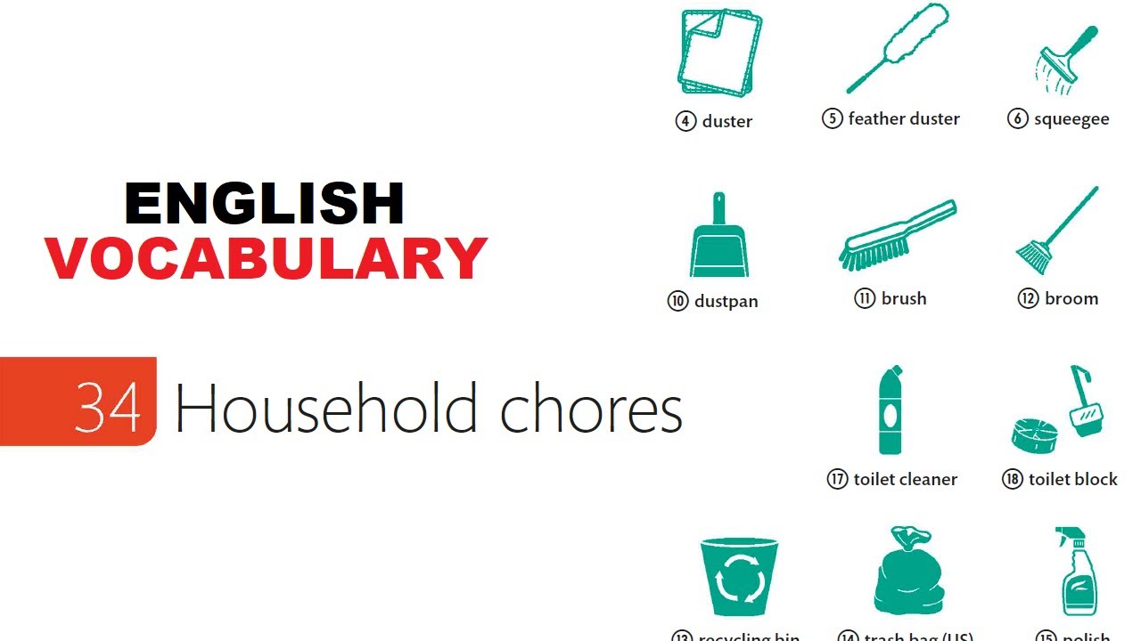 English Vocabulary - part 34/180 - Household chores - YouTube