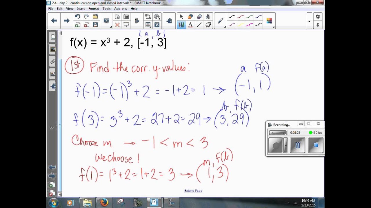 01 23 15 ap calc Intermediate Value Theorem - YouTube