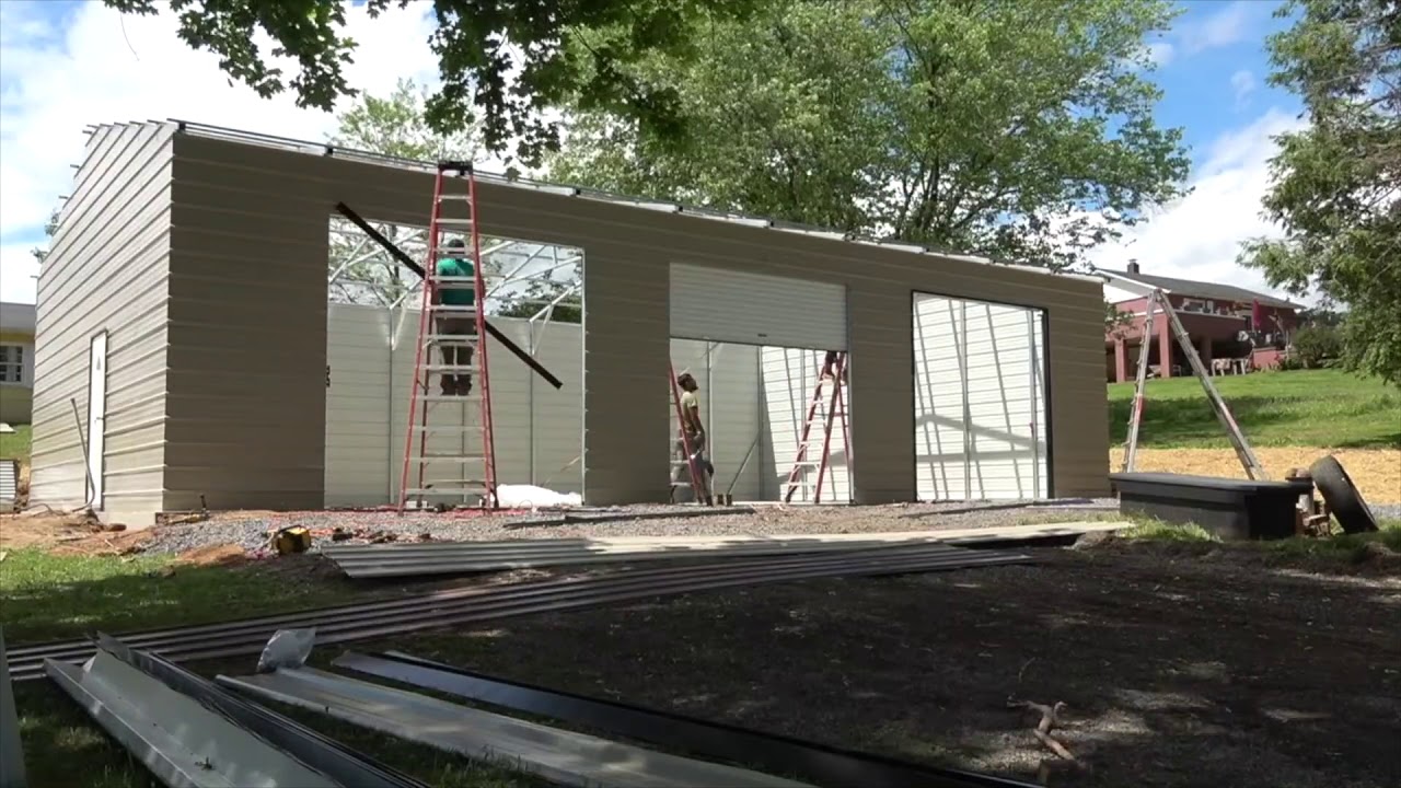 Carolina Car Ports garage install (time laps) - Garage build part 2 ...