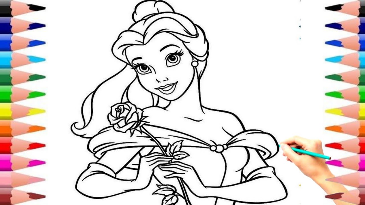 How to draw & colour"Princess Belle" from Beauty & Beast step by step ...