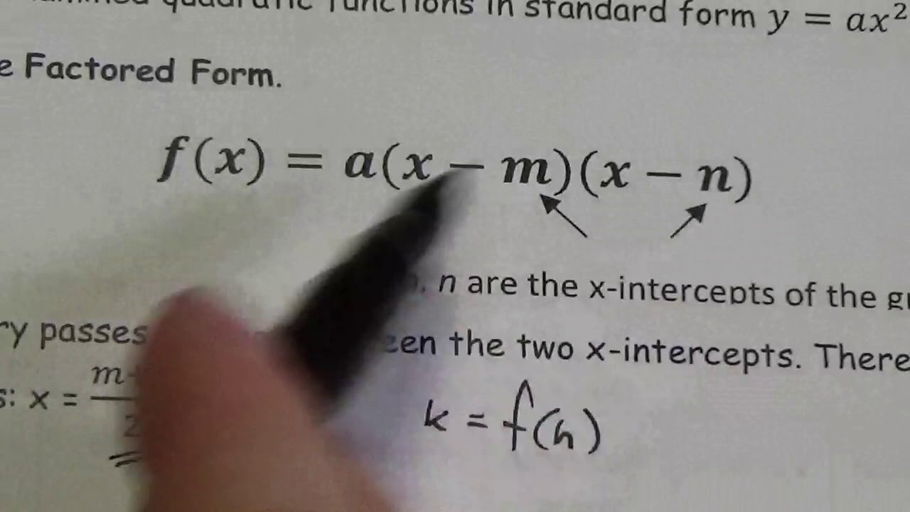 Math 20 2 The Factored Form Of A Quadratic Function Lesson YouTube
