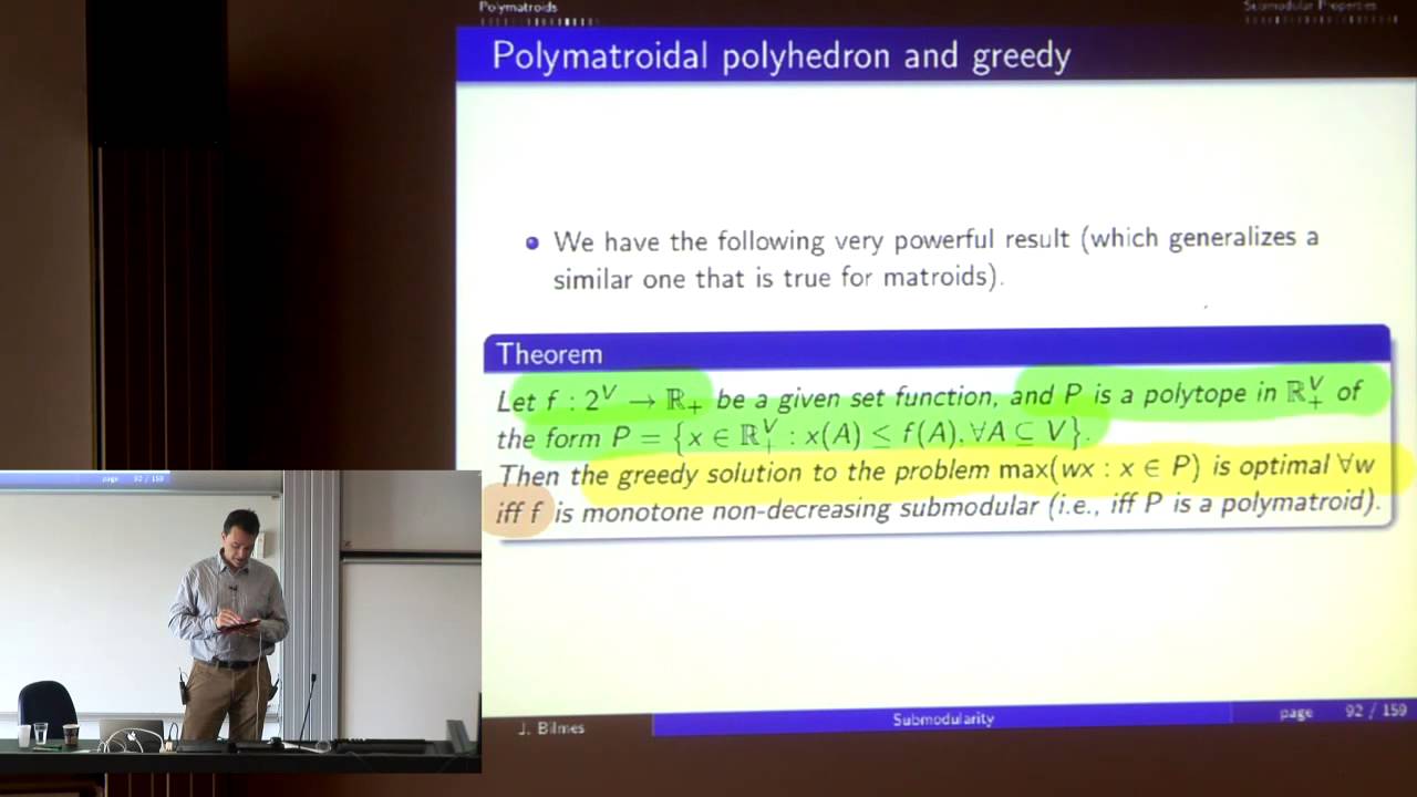 Submodularity and Optimization -- Jeff Bilmes (Part 3) - YouTube