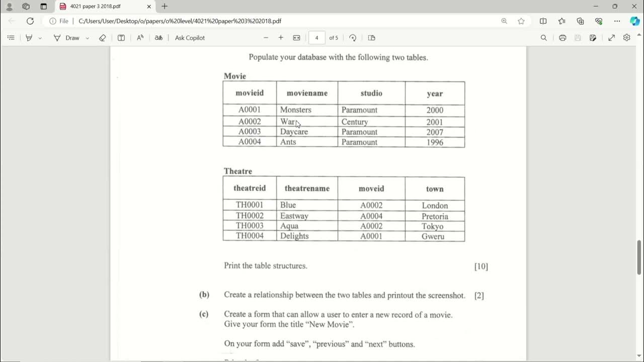 No.5a 2018 O'Level Zimsec Nov Computer Science database with two tables Microsoft Access - YouTube