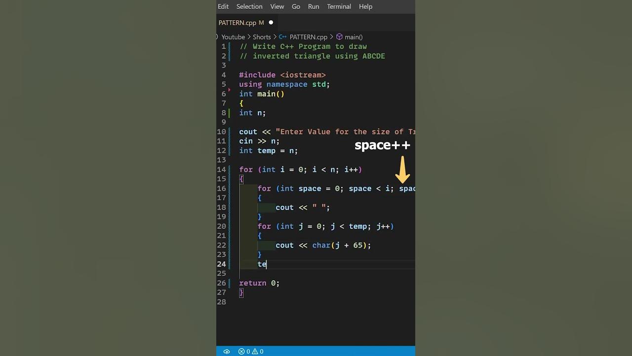 Pattern 48reverse Alphabet Triangle Pattern In C Programming Shorts Youtube