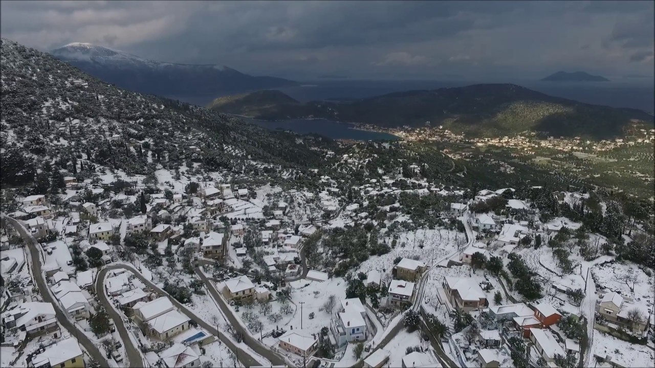 Watch aerial footage of Ithaca Greece covered in snow - YouTube