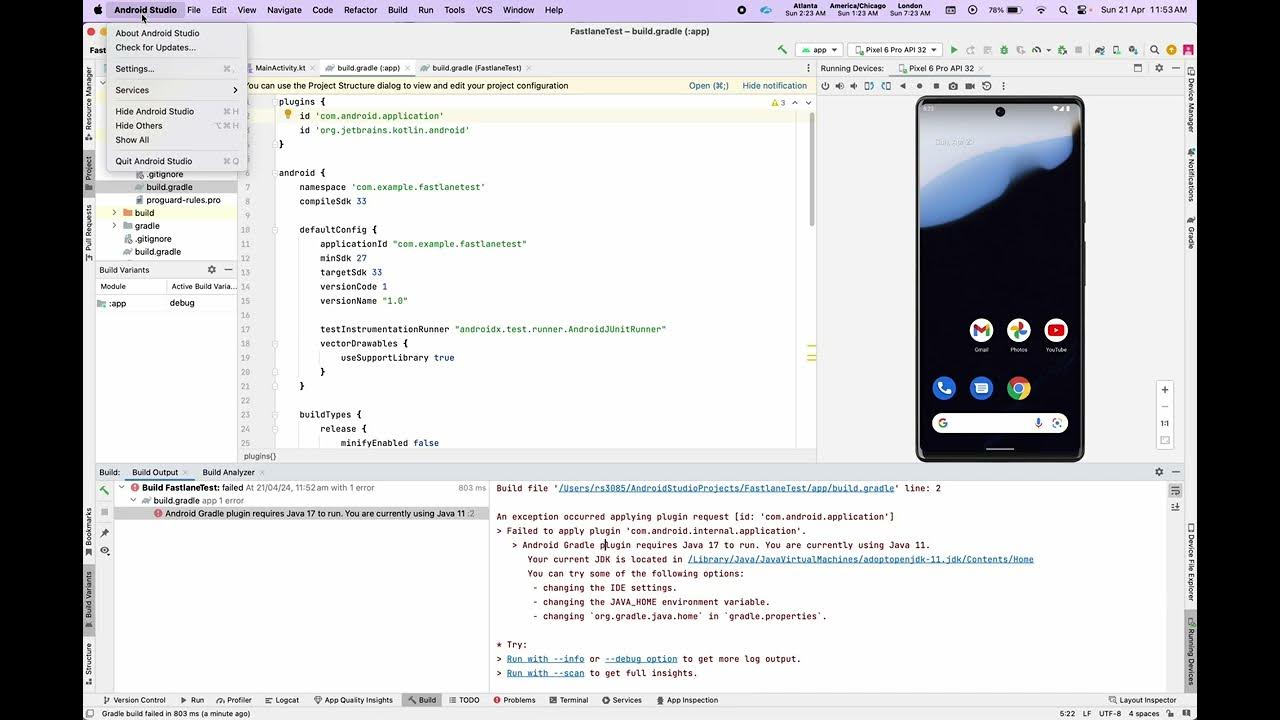 Fix for Android Gradle plugin requires Java 17 to run You are currently using Java 11 Android ...