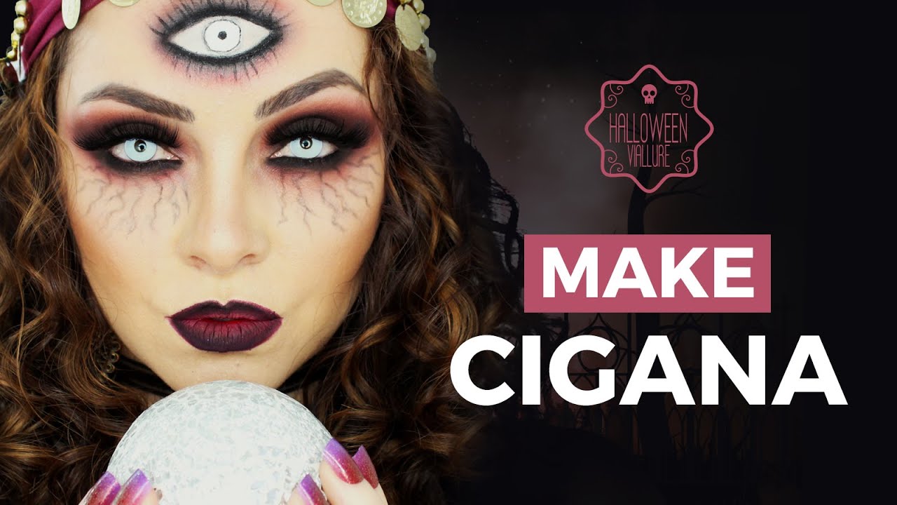 Tutorial: Maquiagem de Cigana com Lente de Contato Branca - YouTube