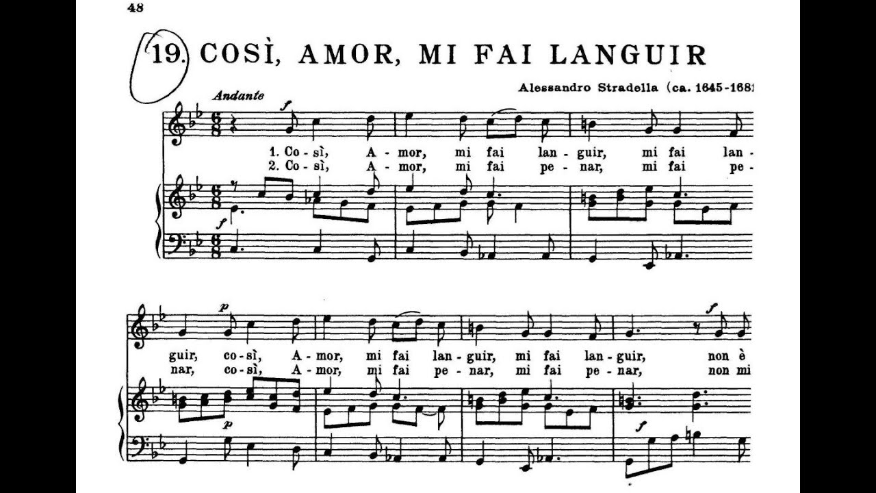 Così, amor, mi fai languir - A. STRADELLA (C minor-Medium Voice) Piano ...