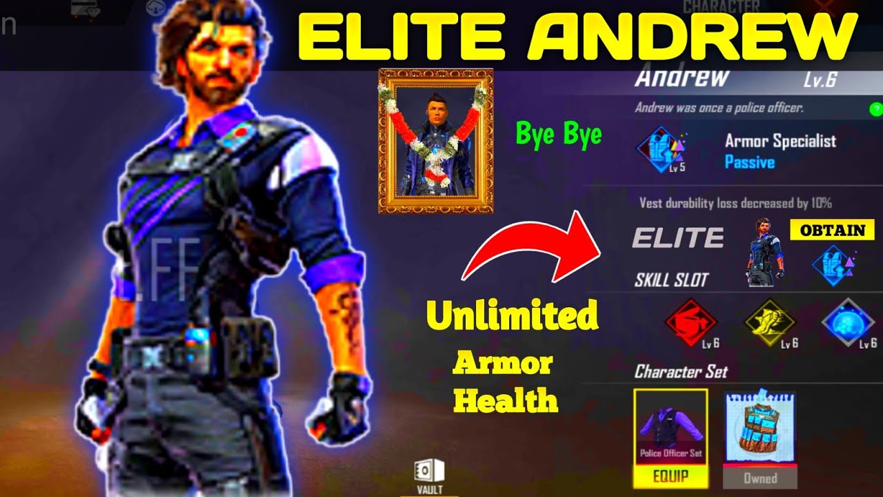 ELITE ANDREW CONFIGURATION || FREE FIRE NEW CHARACTER || OB 27 UPDATE ...