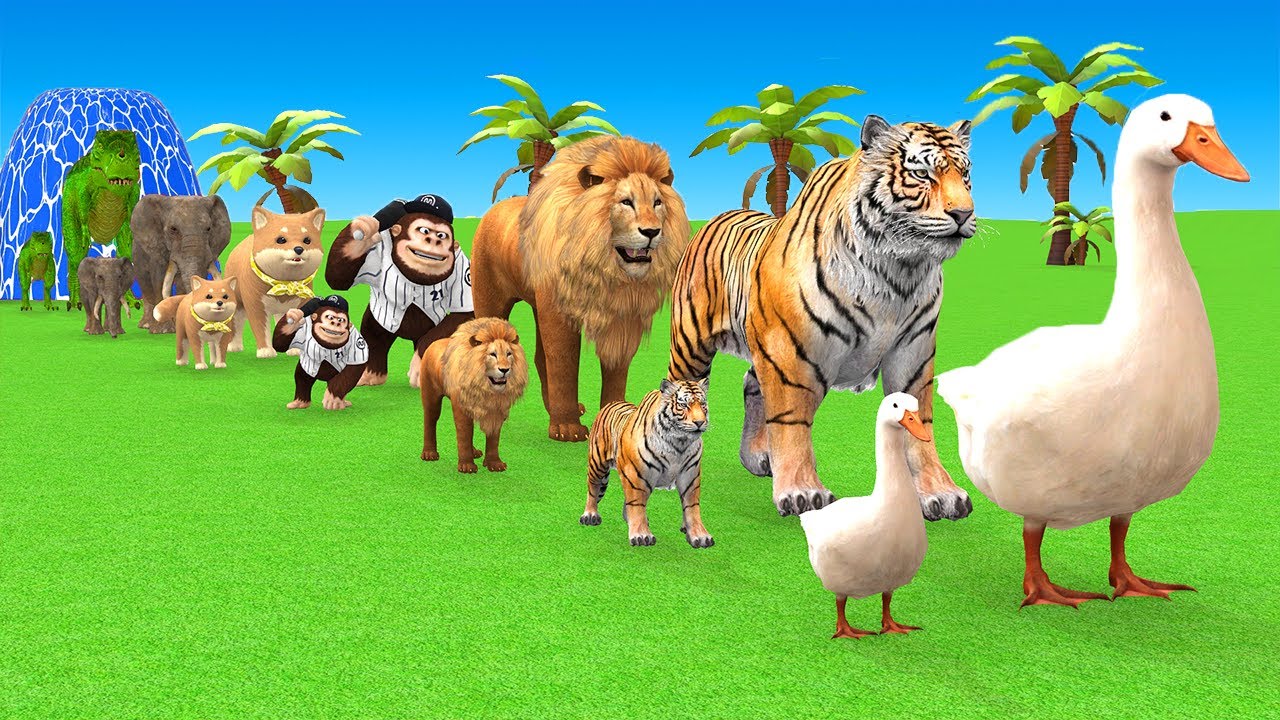 Long Slide Game With Cow Elephant Gorilla Hippopotamus Tiger - 3d ...