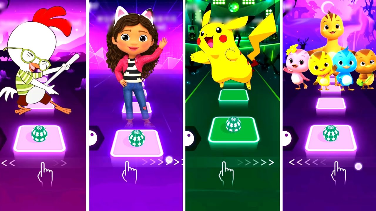 Gabby and friends VS Chicken song VS Pikachu VS Katuri | Tiles Hop EDM ...