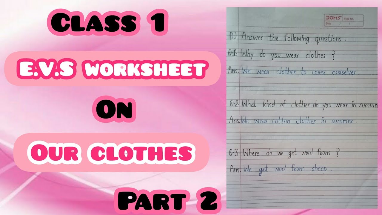 Class 1 E.V.S Worksheet | Chapter 6 - Our Clothes | Video 3 - YouTube