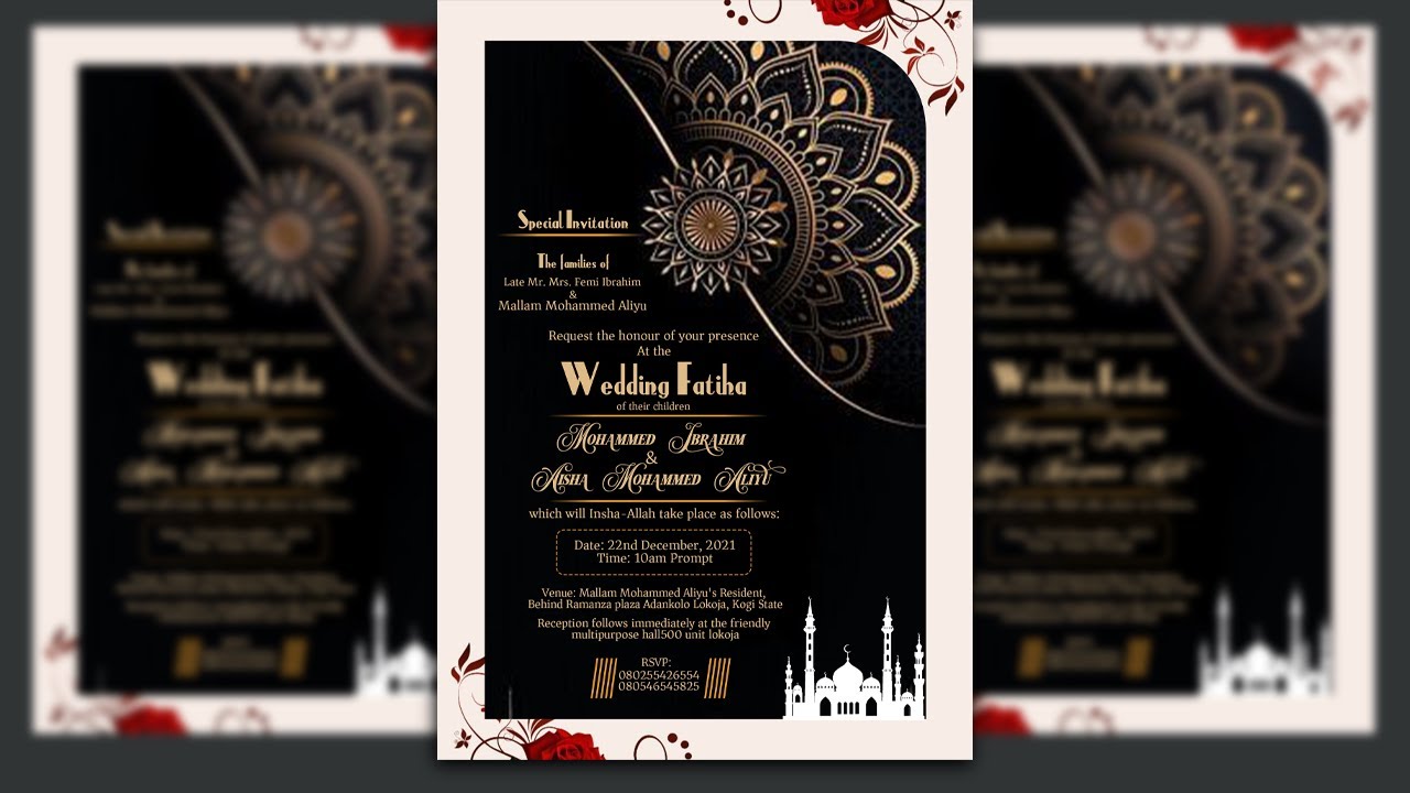 How to design muslim invitation card in photoshop | Invitation Card ...