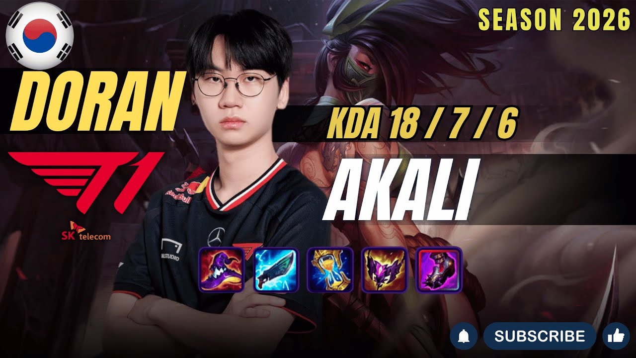 T1 Doran AKALI vs WARWICK Mid - Patch 26.1 KR Ranked | lolrec - YouTube