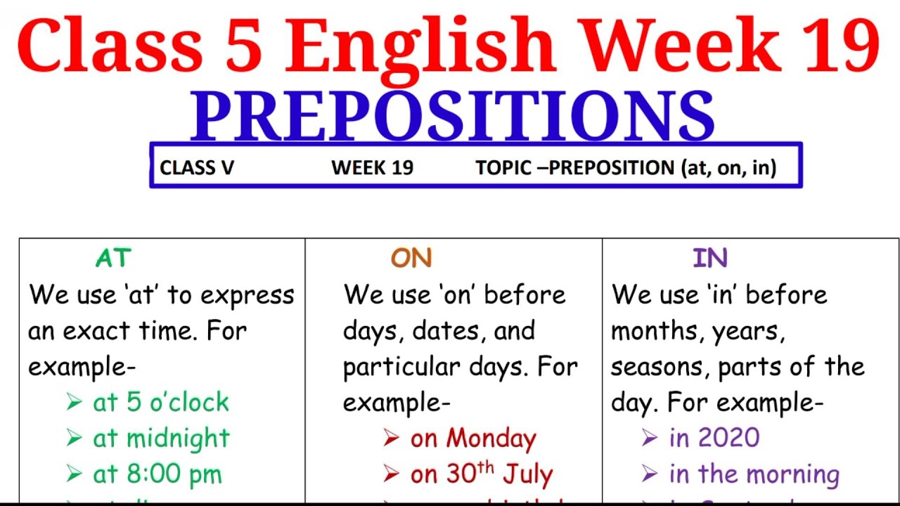 class 5 English week 19 topic preposition l class 5th English worksheet ...