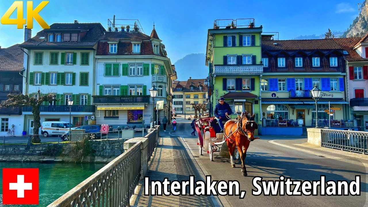 Interlaken, Switzerland, Walking Tour 4K 60fps 🇨🇭 - A beautiful Swiss ...