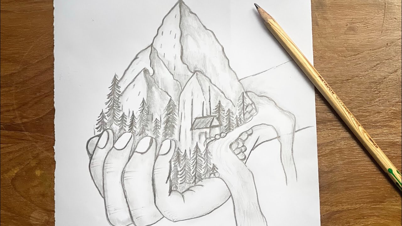 How to Draw Mountain Landscape Scenery in hand step by step || pencil ...