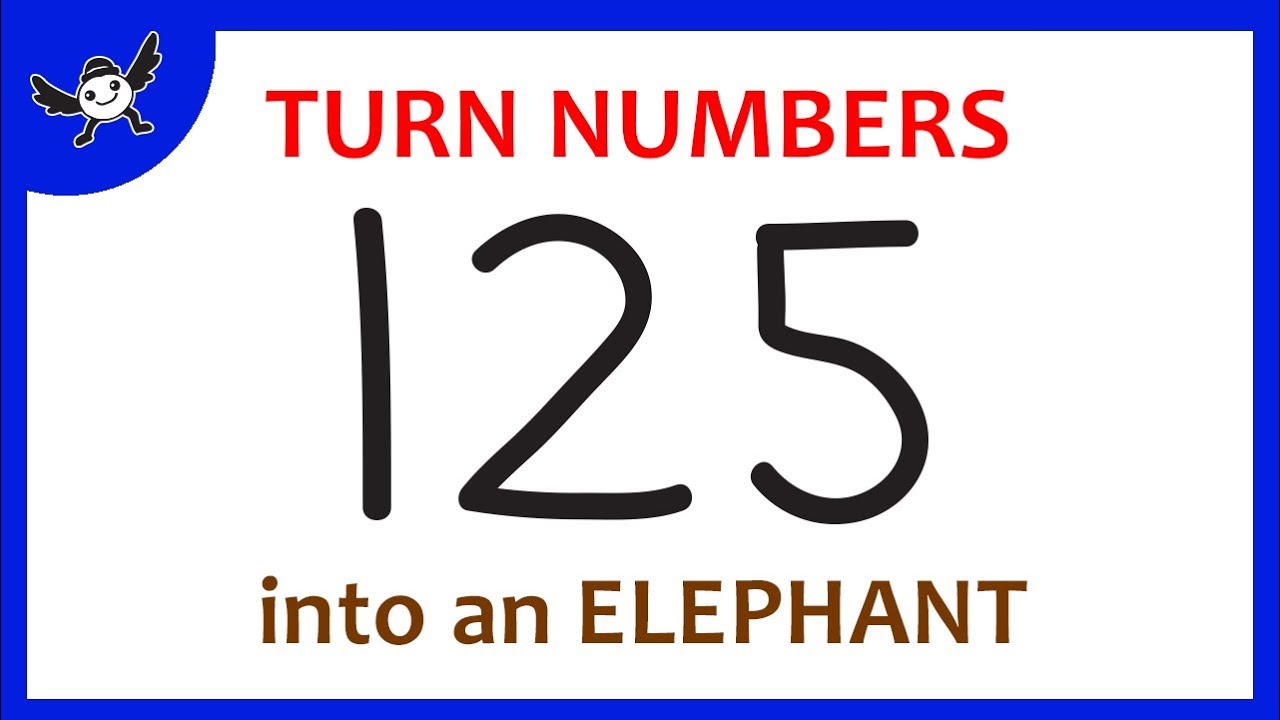 How To Turn Number 125 into Cartoon ELEPHANT –Easy and Fun Doodle Art ...