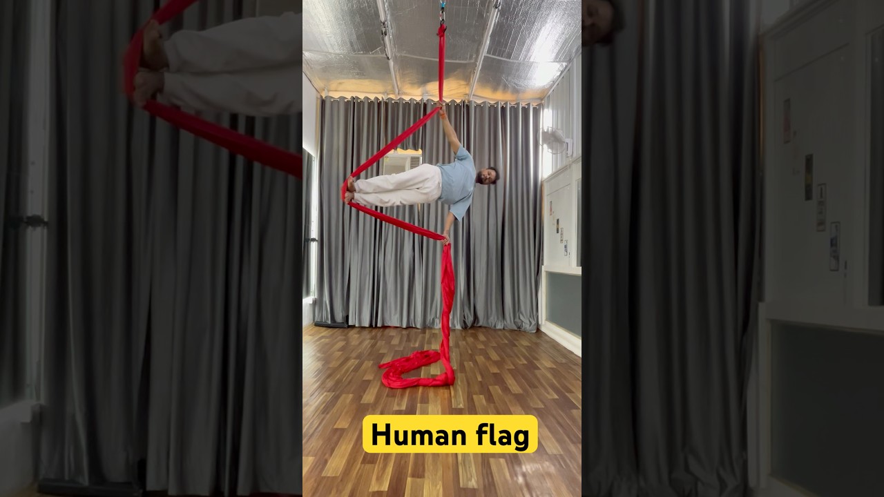 Human flag In air | How to do aerial flag | Aerial silk practice # ...