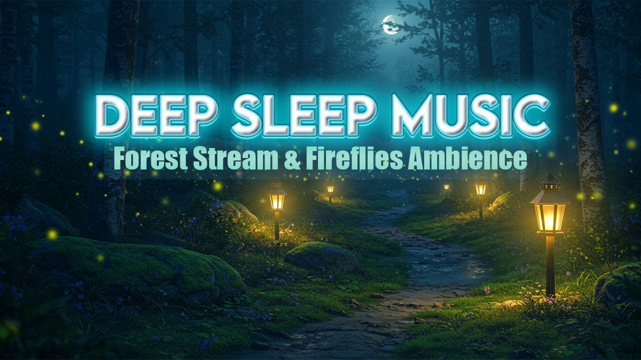 3 Hours Deep Sleep Forest Ambience | Stream Sounds & Fireflies for ...