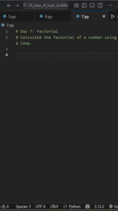 #Day7 of 28days of challenge: did you know how to calculate factorial using loop?🤔 #python # ...