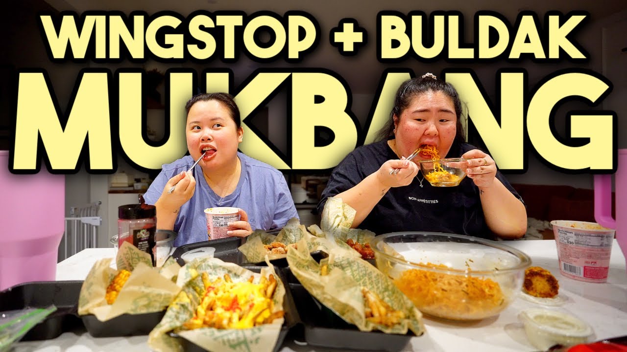 Wingstop Mukbang + Buldak Carbonara Noodles and Spicy Fire Noodles 먹방 ...