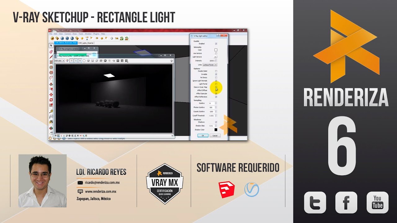 Rectangle light de vray en sketchup - YouTube
